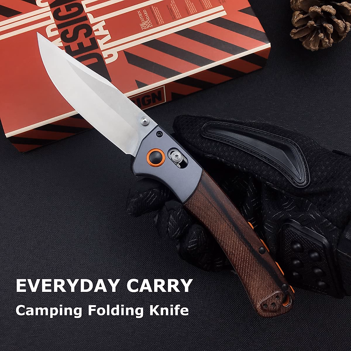 Everyday Carry Crooked River Knife, Axis Lock Knife with 3.7’’ D2 Steel Blade Wood Handle, EDC Manual Open Folding Pocket Knife with Thumb Stud, Belt Clip for Camping