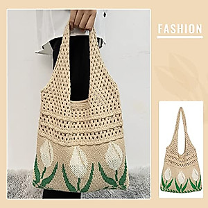FUKZTE Women's Shoulder Handbags Trendy Flower Knitted Shoulder Bags Mesh Hollow Cute Tote Bag,05 Style