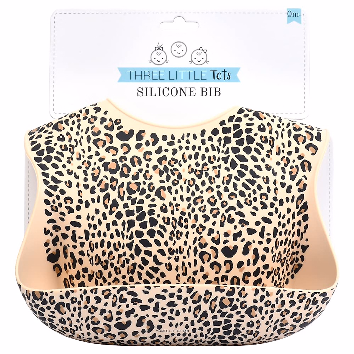 Three Little Tots Modern Silicone Baby Bib – Adjustable Fit Waterproof Catch Bibs ((Leopard)