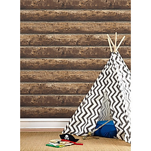NextWall Faux Log Cabin Peel and Stick Wallpaper