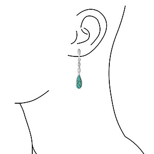 Linear Infinity Spiral Twist Teardrop Blue Turquoise Long Dangle Earrings Western Style For Women Teens .925 Sterling Silver