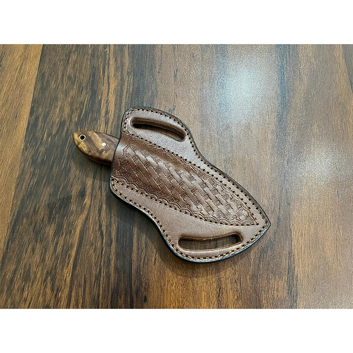 SOGO KNIVES Leather Knife Sheath for Belt, Slanted Pancake Sheath, Tooled Leather Sheath, Beautiful Cow Boy 3 to 5 inches Skinner Knife Leather Cover 100% Real Leather (Brown)