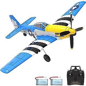 VOLANTEXRC RC Plane P51D Mustang RTF for Beginners, 2.4Ghz 4CH Remote Control Airplane Easy to Fly with Gyro Stabilization, Outdoor Hobby WWII Toy Gift for Kids & Adults (Blue)