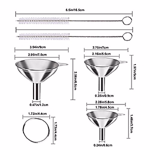 YLYL 6Pcs Metal Stainless Steel Funnel, Large Small Funnel Set of 3, Food Grade Mini Funnels for Kitchen Use Filling Bottles Flask Cooking, 2 Brushes