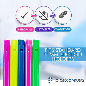 High Volume Evacuator HVE Tips - 100 HVE Suction Tips Dental Disposable - Vented Evacuation Aspirator Tips with Smooth Edges (Rainbow Assorted - 100 Pack) by PlastCare USA