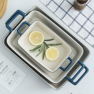 KOOV Bakeware Set, Ceramic Baking Dish, Rectangular Baking Pans Set, Casserole Dish for Cooking, Cake Dinner, Kitchen, Wrapping Upgrade, 12 x 8.5 Inches, 3-Piece (Gradient Blue)