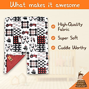 Dear Baby Gear - Baby Car Seat Canopy - Infant Car Seats Covers - Carseat Canopies for Boys and Girls - Toddler Carseat Cover with Snap Opening (Farm Faux Quilt/Red Smooth 40"x30")