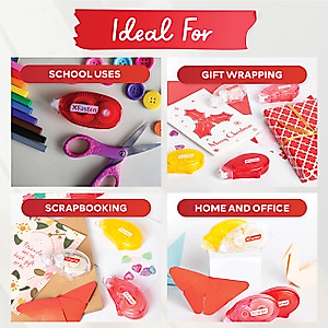 XFasten Double Sided Tape for Scrapbooking, 8mm x 30ft 4-Pack Multicolor Adhesive Tape Roller Runner, Jam-Free Craft Tape Ideal Scrapbook Album Kit