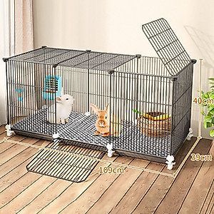Guinea Pig Cage Bunny Cages Small Animal Cage Foldable Rabbit Cage Hutch with Pull Out Tray and Caster Platform for Ferret Chinchilla (Size : 42.9)