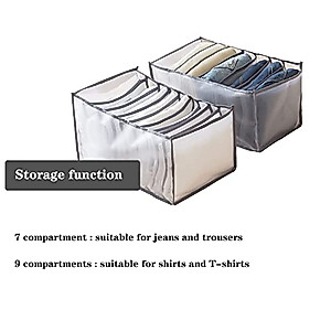 3 Pcs 7 Grids Washable Wardrobe Clothes Organizer,Jeans Compartment Storage Box, Foldable Closet Drawer Organizer Clothes Drawer Mesh ，and 9 Grids Shirts, T-shirts Grid (2 pcs Jeans Grid+Leggings Grid)