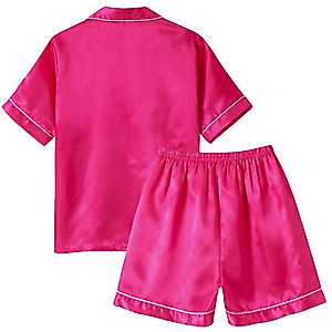 Vopmocld Big Kids Unisex Pjs Set Girls Boys Silk Pajama Sets Satin Clasic Sleepwear Summer 2 Pieces Button Down Nighty, Rose 10