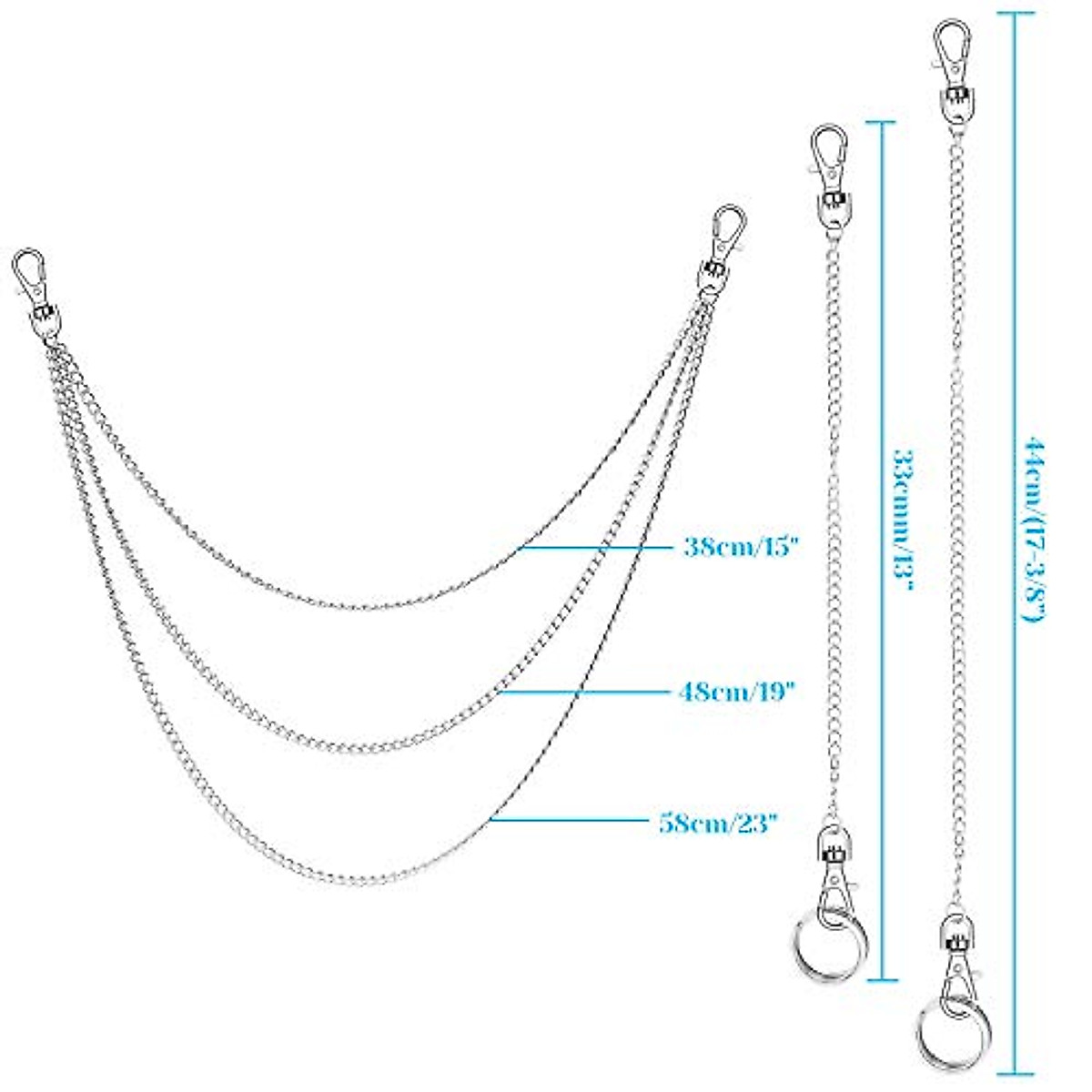 Anezus 3pcs Belt Chain, Pocket Chain, Chains for Wallet, Pants, Jeans, Goth Accessories for Eboy, Egirl, Men and Women