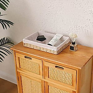 YRJJ Paper Rope Woven Storage Baskets, Delicate Storage Box for ShelvesBathroomKitchenLiving RoomOffice DeskBedroom. (Khaki) , 11.8x7.8x2.3 inches