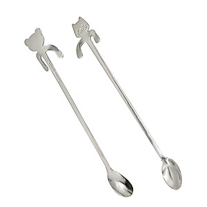 Maydahui 4PCS Cat Spoon Bear Coffee Tea Spoon Long Handle 7.8 inch 18/10（304）Stainless Steel Hanging Coffe Mixing Cocktail Stirring Animal Spoons Scoops for Mug