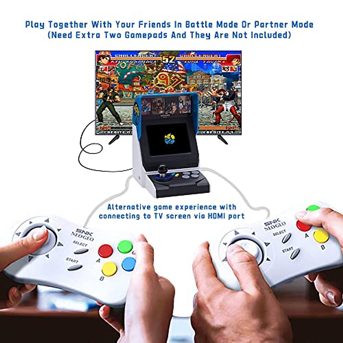 NEOGEO Mini Arcade International Version, 40 Pre-Loaded Classic SNK Games:The KING of The FIGHTERS / METAL SLUG and More, Built-in Clearly 3.5”LCD Screen, HDMI and 2 Gamepad Ports