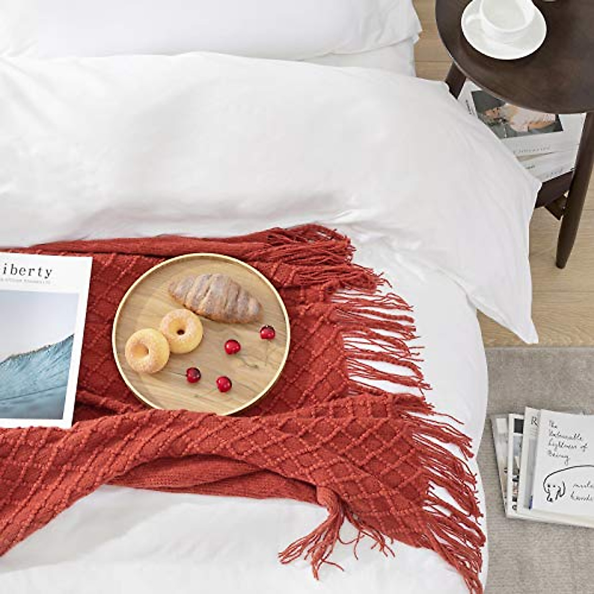 Angelhood Christmas Plaid Throw Blanket,Soft Chenille Decorative Blanket with Tassel for Couch, Sofa, Bed and Home Decor