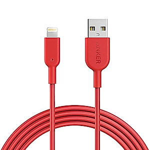 Anker Powerline II Lightning Cable (6ft), MFi Certified for iPhone Xs/XS Max/XR/X / 8/8 Plus /7/7 Plus / 6/6 Plus (Red)