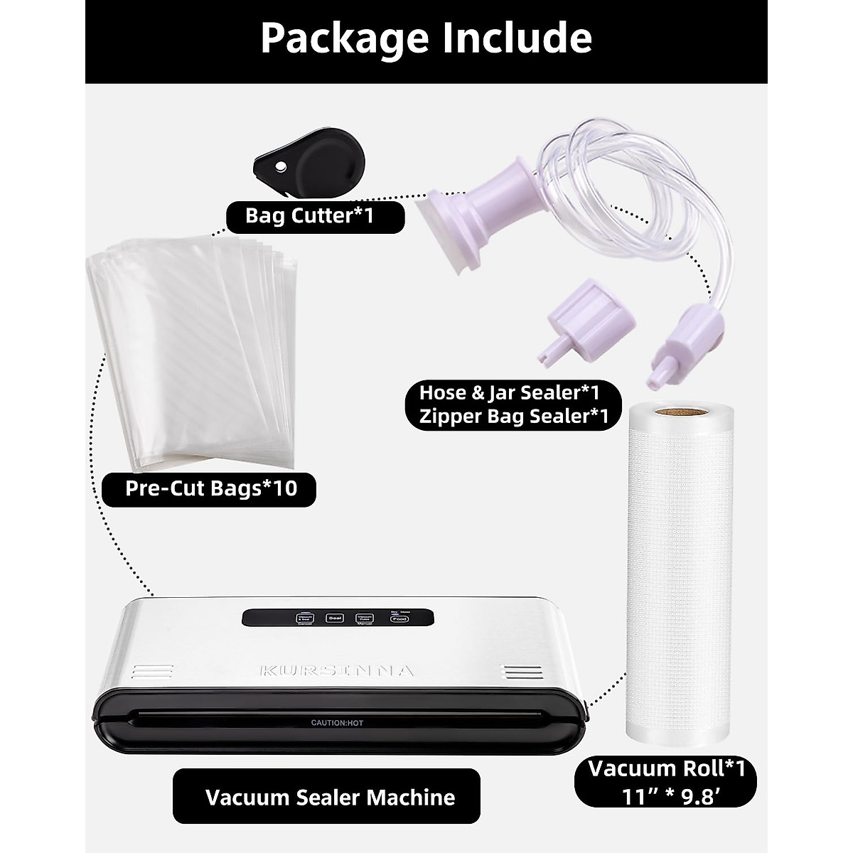 KURSINNA 1000W Sous Vide Machine and 85kPa Vacuum Sealer Machine and 12Qt Container Kit Combo Pack, Immersion Sous Vide Cooker Circulator with Food Save Vacuum Sealing System