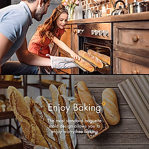 AMAGABELI GARDEN & HOME Nonstick French Baguette Pans For Baking 15"x11" Carbon Steel 3 Loaf Perforated Bread Tray Bake Mold Toast Cooking Oven Toaster Pan Cloche Waves Bakeware Golden BG285