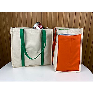 ELYEEBLEE 3 Pack Reusable Canvas Grocery Shopping Tote Bags with Side Pockets