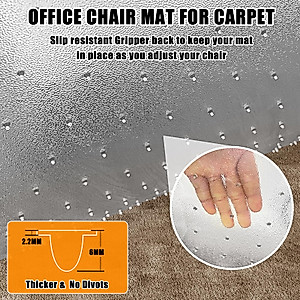 SHAREWIN Office Chair Mat for Carpet - Shipped Flat, Heavy Duty Anti-Slip Under Desk Protector for Low &Medium Pile Carpeted Floors, Plastic Rolling Computer Mats, 47"x29", Clear, No Divot, No Curl