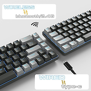 MageGee 60 Percent Wireless Mechanical Keyboard, 2.4G/BT5.1/USB-C Mini Gaming Keyboard with Blue Switch, 68 Keys Compact Blue Backlit Office Keyboard for PC Laptop Mac Smartphone, Black/Grey