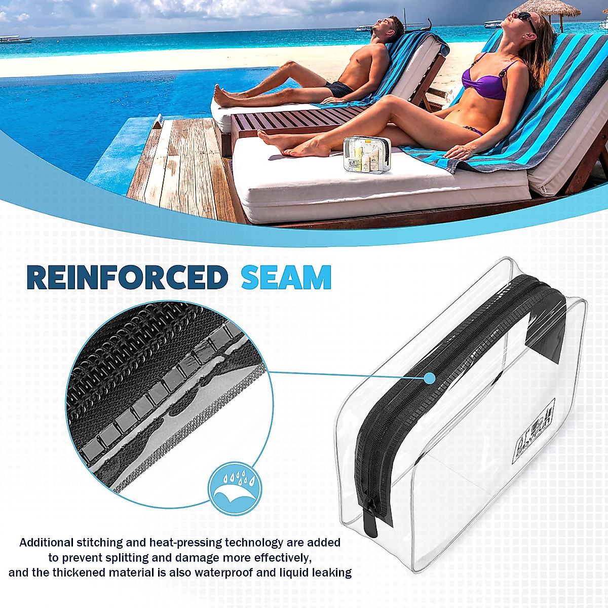 EASYFUN TSA Approved Toiletry Bag Clear Quart Bag Travel Makeup Bags 3 PCS Travel Accessories Small Cosmetic Pouch With Zipper Carry On Airport Airline Quart Size For Men Women