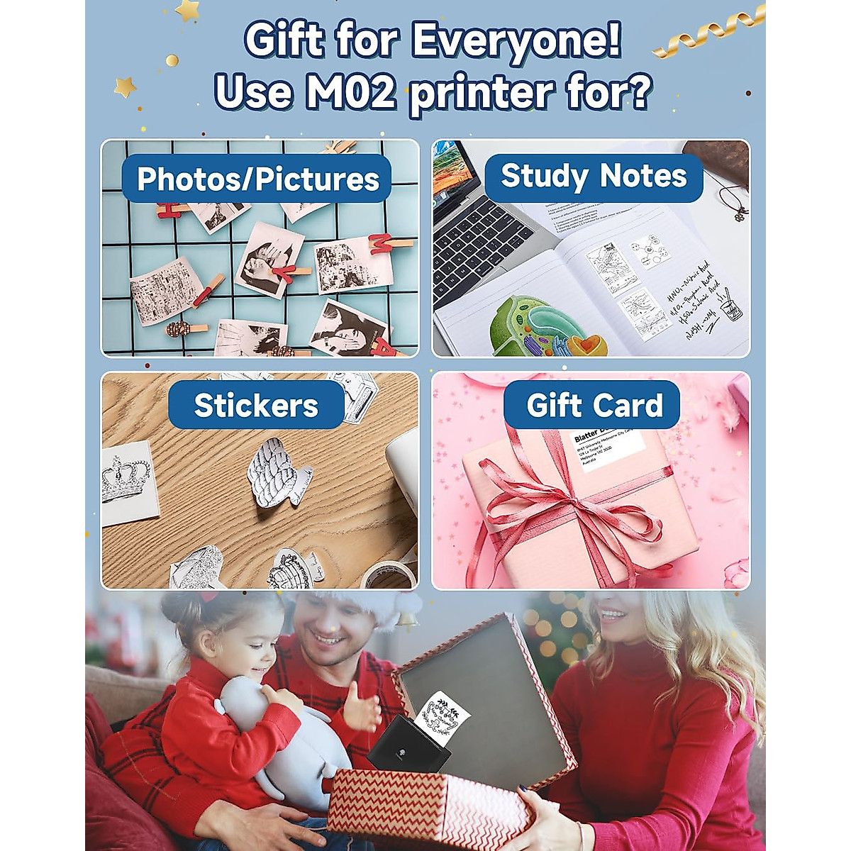 Phomemo Mini Note Printer- M02 Pocket Thermal Bluetooth Mini Mobile Printer with 3 Rolls Paper, for Printing Photos, Text, Study Notes, DIY Sticker, Receipts, Gift, Black