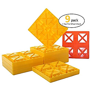Homeon Wheels RV Leveling Blocks, One Top Tire Wheel Chock and 9 Pack Interlocking Leveling Blocks with Carrying Bag, Heavy Duty Camper Leveling Blocks and Chocks Anti-Slip Pads Design (WH-303)