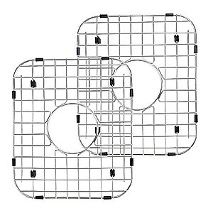 Sink Protectors for Kitchen Sink - 13 5/8 in x 11 5/8 Stainless Steel Sink Grid 2pcs Set - Kitchen Sink Protector Center Drain Hole - Rust-Resistant Metal Accessories