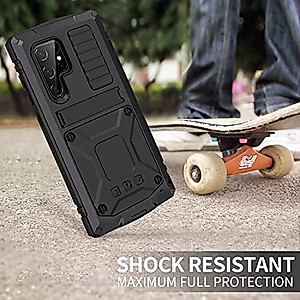 Simicoo Samsung S22 Ultra Metal Case with Screen Protector Camera Protector Military Rugged Heavy Duty Shockproof Case with Stand Full Cover Tough case for Samsung S22 Ultra (S22 Ultra, Black)