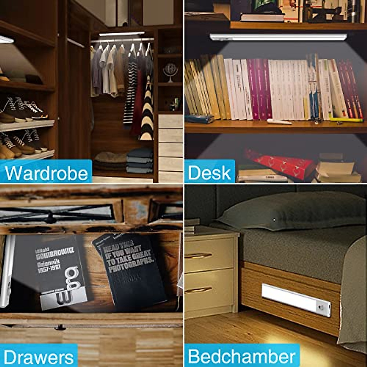 Mycket Under Cabinet Light LED Motion Sensor Closet Lighting with Hand Wave Activated, 3 Color Modes(3000-6000K), Dimmable, Battery Operated (Silver-30cm 2pcs, 30cm)