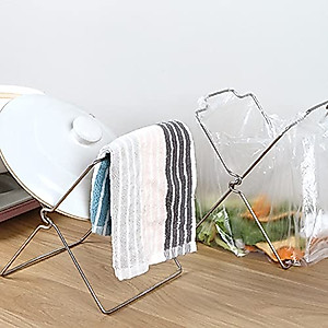 Jonvin 2 PCS Desktop Trash Bag Holder,Metal Mini Countertop Trash Can, Foldable Stainless Steel Garbage Bag Shelf,Dishcloth Towel Rack