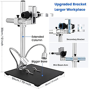JOYALENS JL249MS 3 Lens 10 Inch LCD HDMI Digital Microscope 2000x, 24MP Soldering Microscope Pro Metal Stand for Vertical Horizontal Adjust, Coin Microscope, Biological Microscope, PC Compatible, 32GB