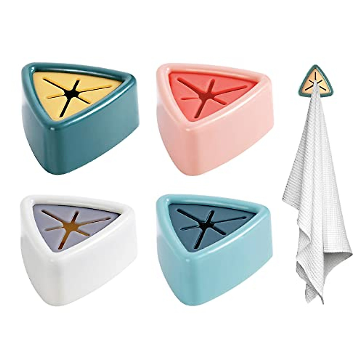 Tswcbyy 4 Pieces Self Adhesive Towel Hooks ,Hand Towel Holders, Kitchen Towel Hooks, Wall Mount Push Hooks for Kitchen, Bathroom, Camper, Rv, Easy to Install and Fun to Use