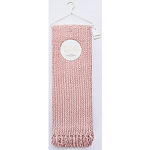 Lumina Lou Knitted Throw Blanket- Oversized Knit Boho Blanket for Couch and Bed- Super Soft Chenille Knit Blush Pink Throw Blanket