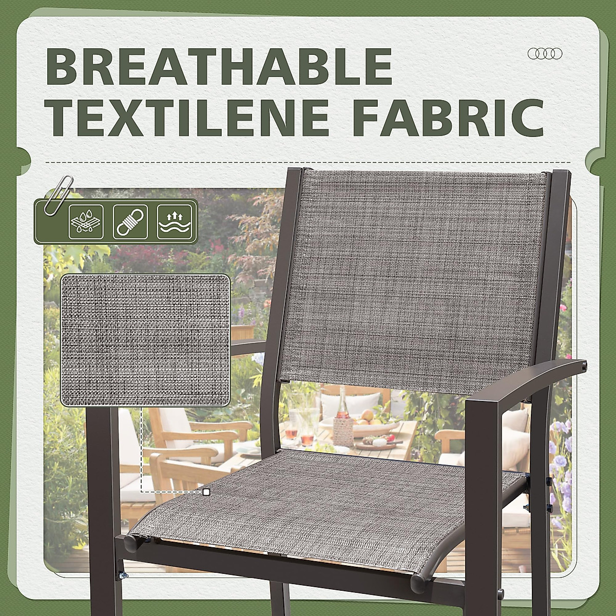 Flamaker Patio Chairs Textilene Outdoor Chairs Set of 6 Stackable Dining Chair for Backyard, Deck (Grey)