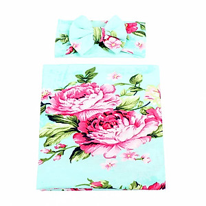 Galabloomer Receiving Blanket Headband Set Flower Print Baby Swaddle Receiving Blankets