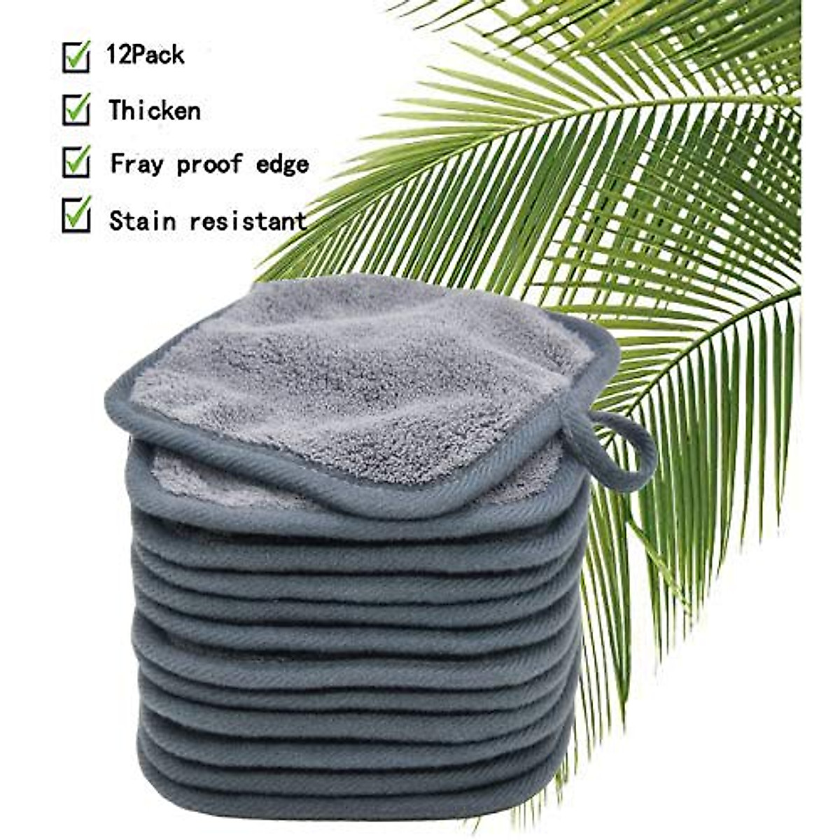 BloomSesame Makeup Remover Cloths for Face, Eye, Lips - Reusable Makeup Remover Pads Soft Microfiber Facial Cleansing Cloths 5 x 5inch 12 Pack (Gray)