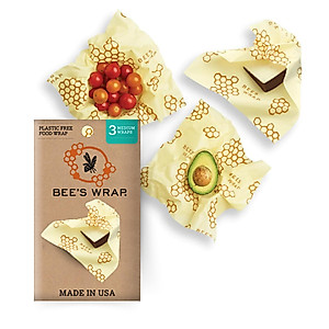 Bee's Wrap - Medium 3 Pack - Made in The USA with Certified Organic Cotton - Plastic and Silicone Free - Reusable Eco-Friendly Beeswax Food Wraps - Medium (10" x 11")
