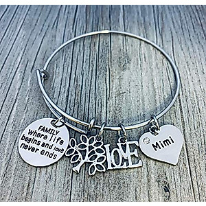 Infinity Collection Mom Family Tree Bracelet, Family Where Life Begins And Love Never Ends Bangle for Women (Mimi)