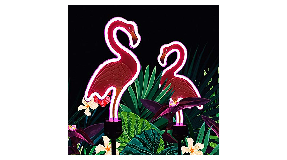 Solar Flamingo Pink Neon Lights - 2 Pack Decorative Stakes