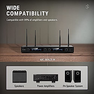 Donner Wireless Microphone System, UHF Wireless Microphone Set with 4 Handheld Dynamic Microphones, Adjustable Frequency, 328 ft Long Range, Perfect for Party/Wedding/Speech/Church/Stage/Karaoke/DJ