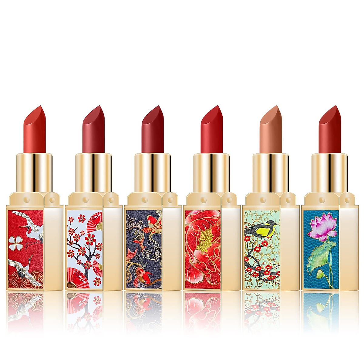 Ownest 6 Colors China style Matte Lipstick Set, Long Lasting Moisturizing Non-Marking, Waterproof Non-Stick Cup Palace Style Rouge Lipstick