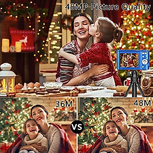 Digital Camera, FHD 48.0 MP Vlogging Camera Mini Camera Kids Camera Video Camera Pocket Camera with 32GB TF Card Autofocus 16X Digital Zoom, Compact Portable Camera for Kids Students Teenager-Blue