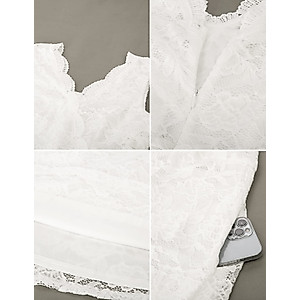 Women V-neck Lace Sleeveless Pocket Dress Swing A-Line Wedding Bridesmaid Cocktail Party Midi Dresses White L