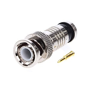 BNC RG59 Male Compression Coax Connector for CCTV Security Camera DVR Systems, All-Metal Construction with Anti-Corrosion Nickel-Plated Finish, 2-Piece Design for Superior RF Integrity – 50 Pack