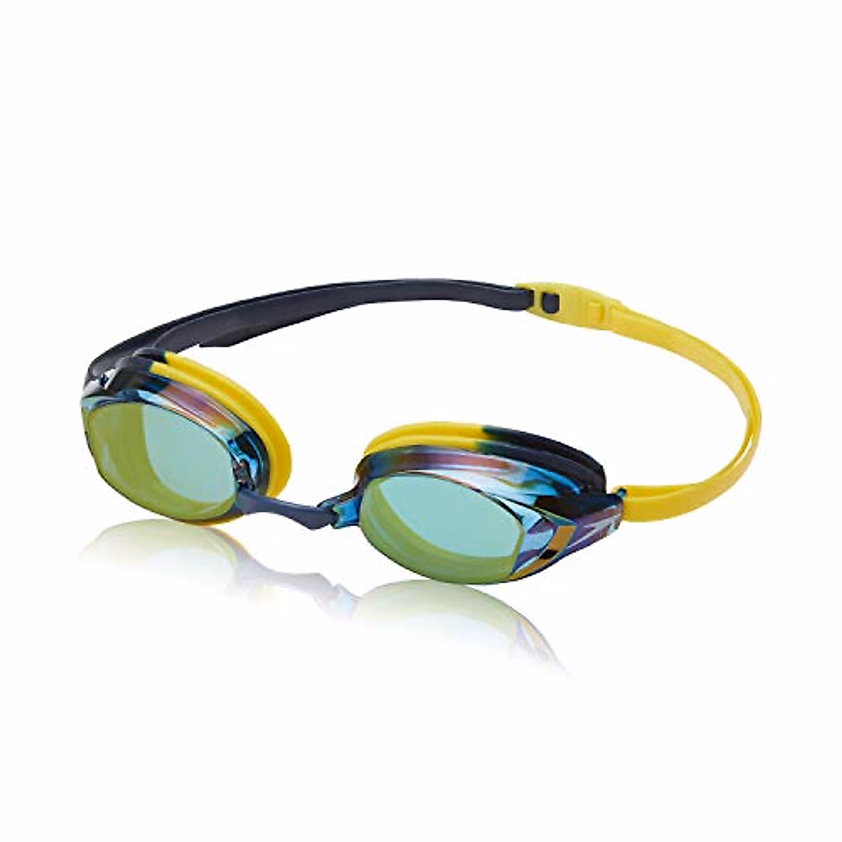 Speedo Unisex Adult Swim Vanquisher Extended View Goggles, Mirrored Navy Yellow/Amber/Gold, One Size US
