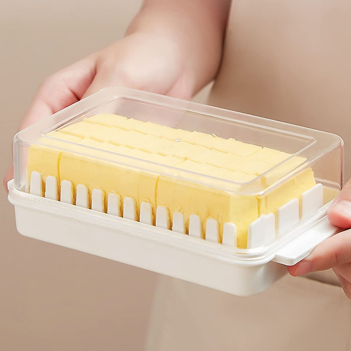 payanwin Butter Keeper, Butter Divider Storage Box Cheese Storage Butter Dish with Lid, No Mess Lid, Plastic, Dishwasher Safe (White)