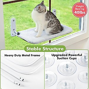 Zoratoo 2PC Cat Window Perch Cordless Foldable Cat Hammock Bed for Window with Metal Frame and Reversible Cover, Large Suction Cups Window Resting Seat for Indoor Cats (Cat Bed, L-2PC)